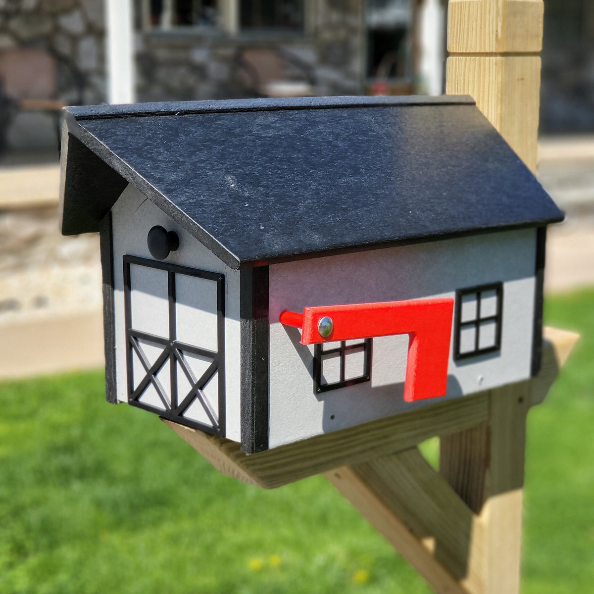 Country Barn Mailbox Dove Box, Black Roof and Trim, Amish Handmade Pol ...