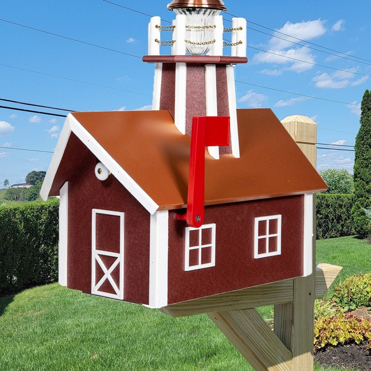 Amish Mailbox With Solar Lighthouse - Poly Lumber - Handmade – Amish Art