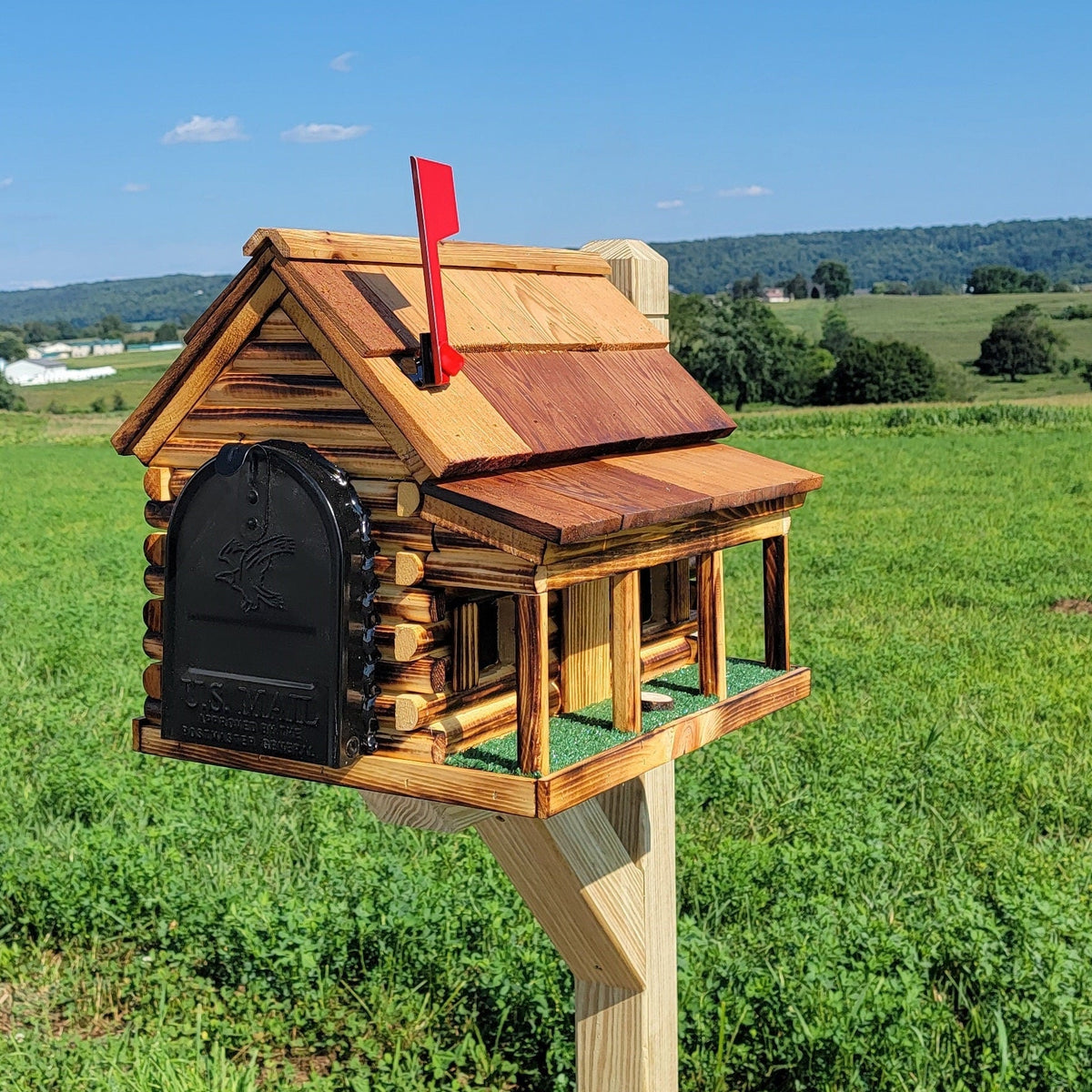 Amish Mailbox - Handmade - Log Cabin Style - Wooden with Metal USPS Ap ...