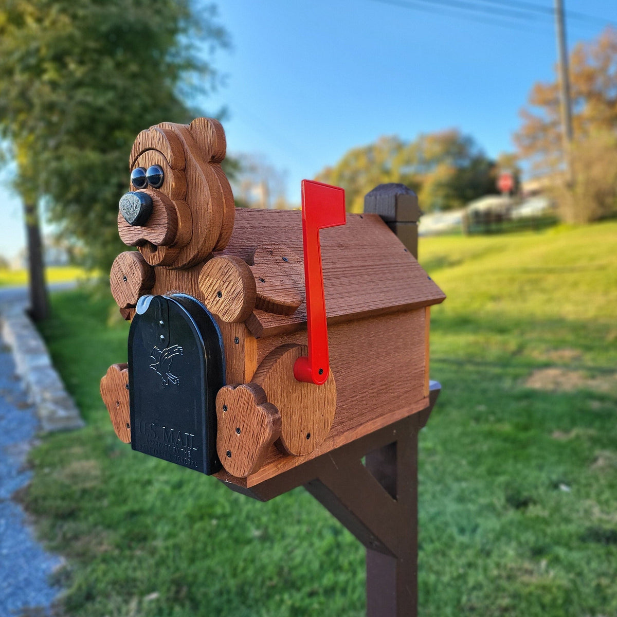 Bear Mailbox Amish Handmade, Wooden With Metal Box Insert USPS Approve ...